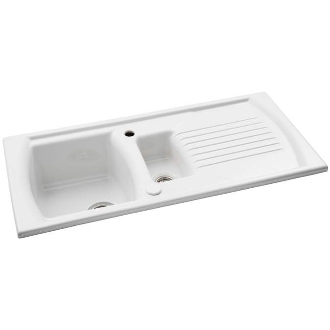 Abode Milford 1.5 Bowl & Drainer Ceramic Inset Kitchen Sink - White