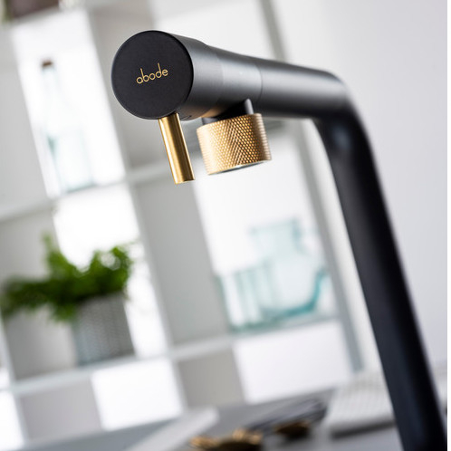 Abode Agilis Single Lever Black & Brass Kitchen Mixer Tap
