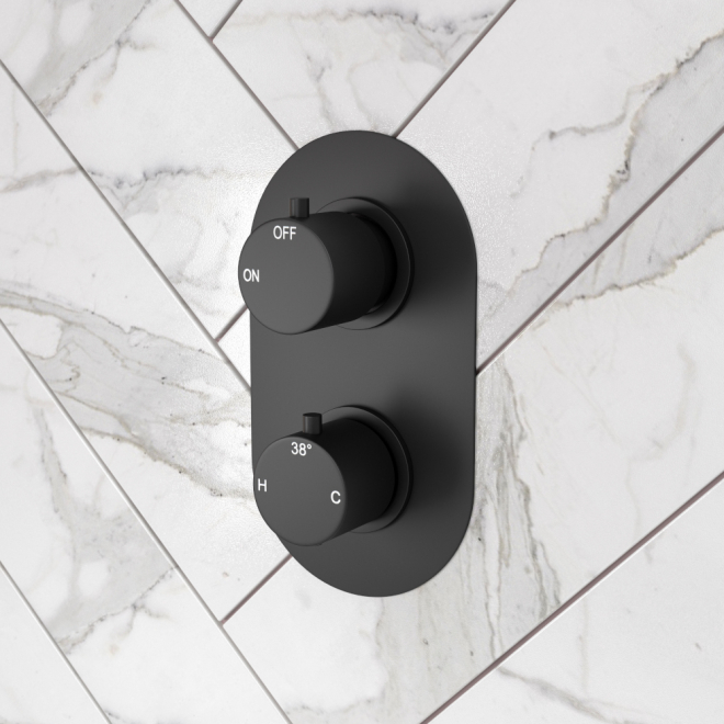 Alabio Round Matt Black Shower Valve with Slider Rail and Overhead Rain ...