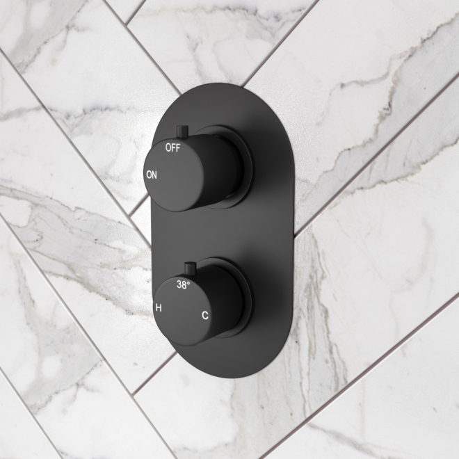 Alabio Round Matt Black Shower Valve with Slide Rail Kit