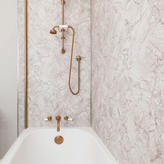 Wetwall Bianco Marble Shower Panel, Mermaid Collection