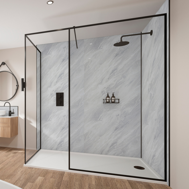Wetwall Mermaid Collection Brera Marble Shower Panel, Mermaid Collection