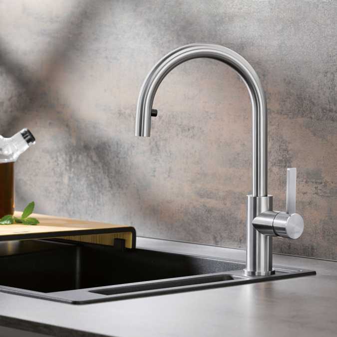 Blanco Candor - S Brushed Steel Pull Out Kitchen Tap