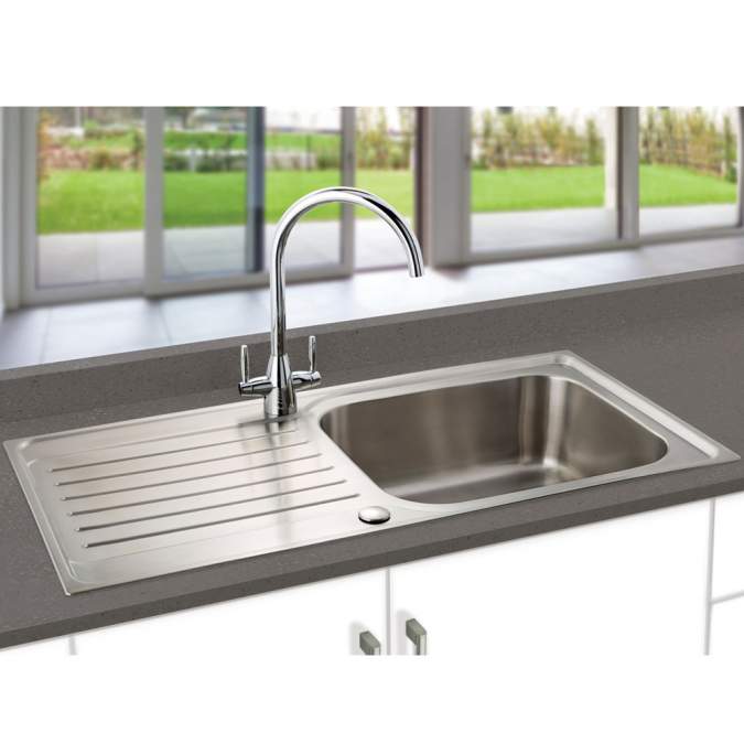 Prima Deep 1 Bowl & Drainer Inset Kitchen Sink - Polished Steel