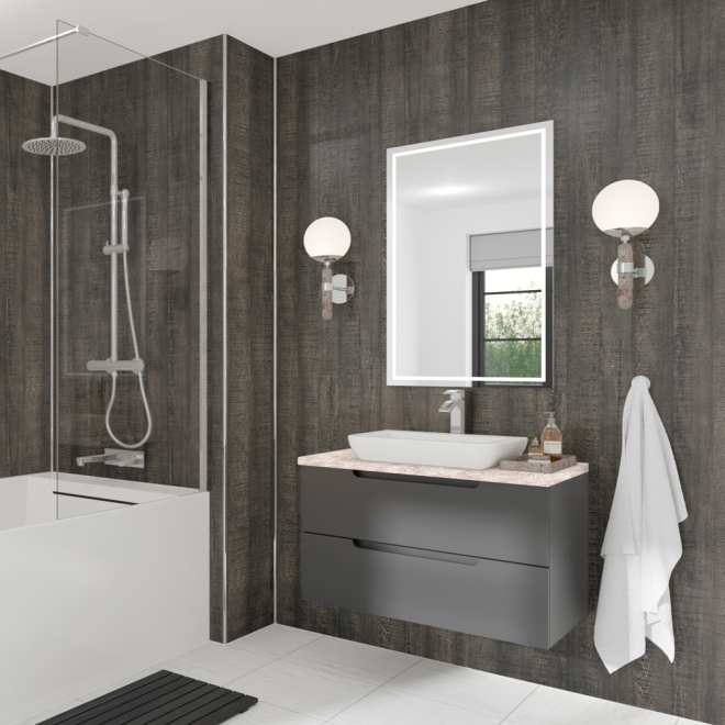 Mermaid Charred Elm Shower Panel, Mermaid Timeless Trade