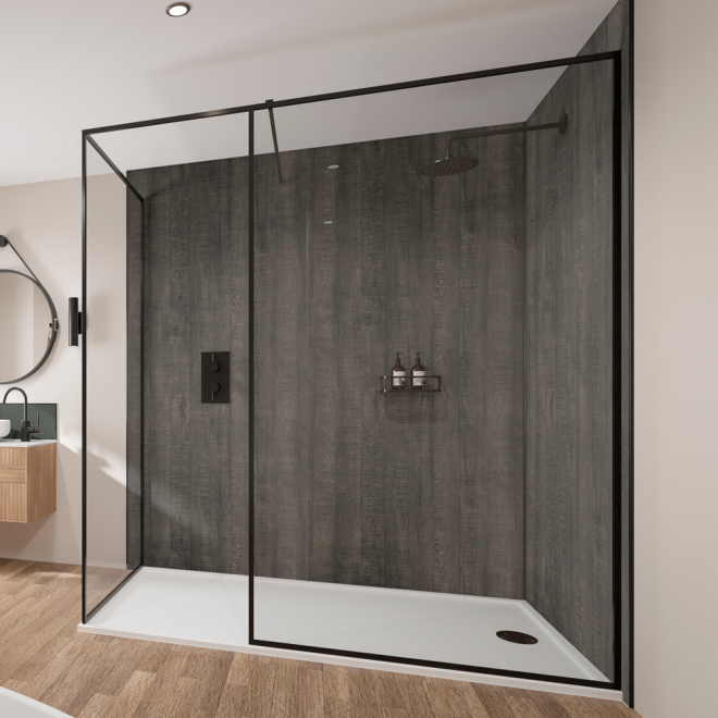 Mermaid Charred Elm Shower Panel, Mermaid Timeless Trade