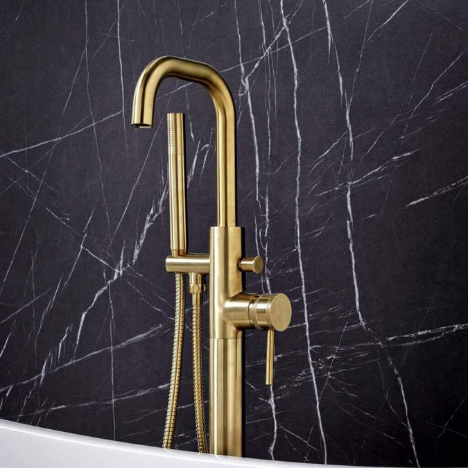 Scudo Core Brushed Brass Freestanding Bath Shower Mixer