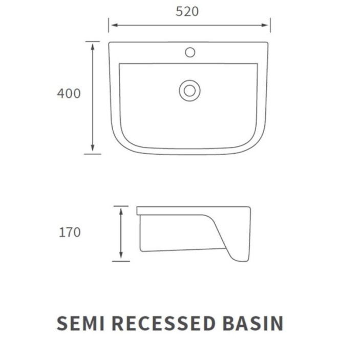 Crest 520 x 400mm 1 Tap Hole Semi Recessed Basin