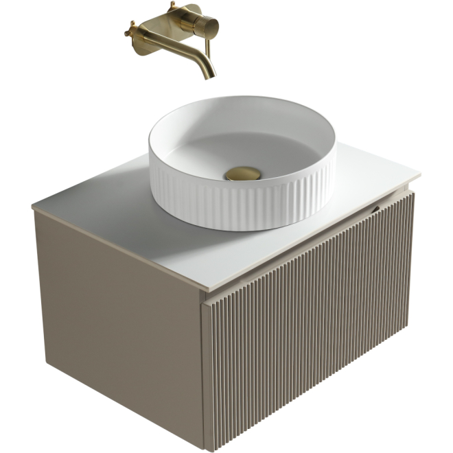 Flauto Soft Coffee Fluted 600mm Wall Hung Vanity Basin Unit - 4500