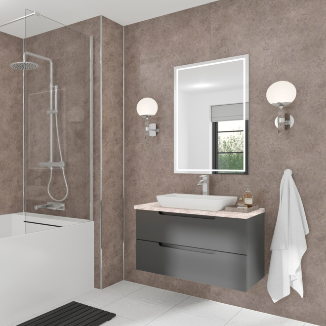 Wetwall Greige Stone Shower Panel, Mermaid Collection