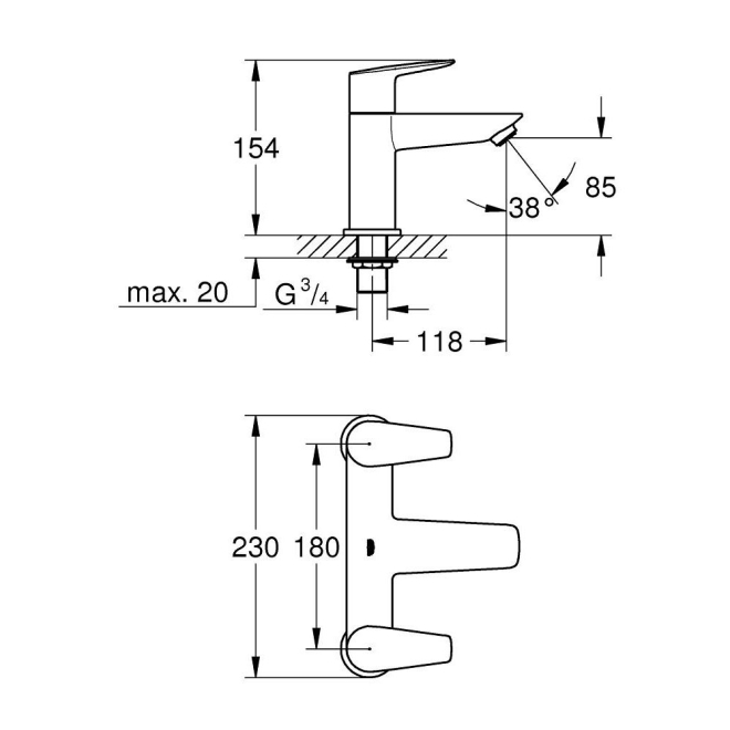 Grohe BauEdge Dual Lever Bath Filler - Chrome