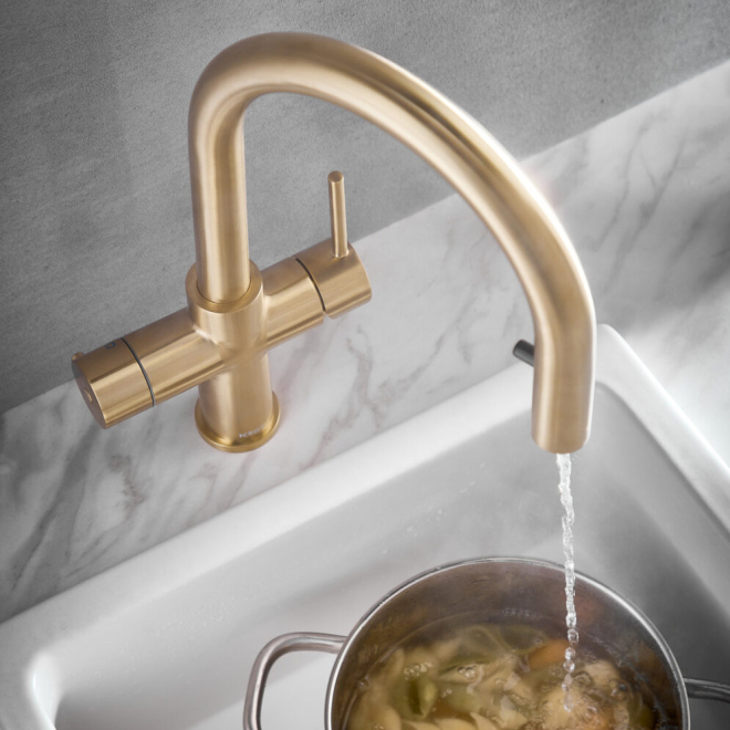 KoGE 4-in-1 Brushed Brass Pull Out Boiling water Kitchen Tap & Boiler ...