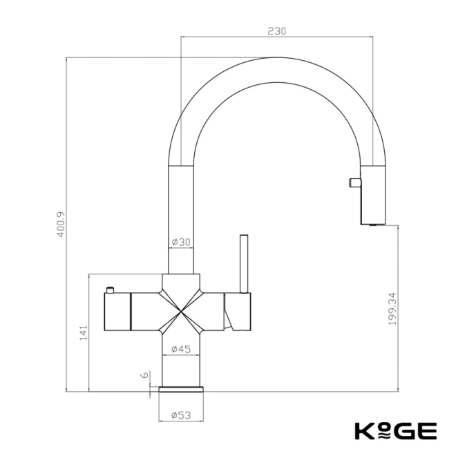 KoGE 4-in-1 Black Pull Out Boiling water Kitchen Tap & Boiler - HOT007