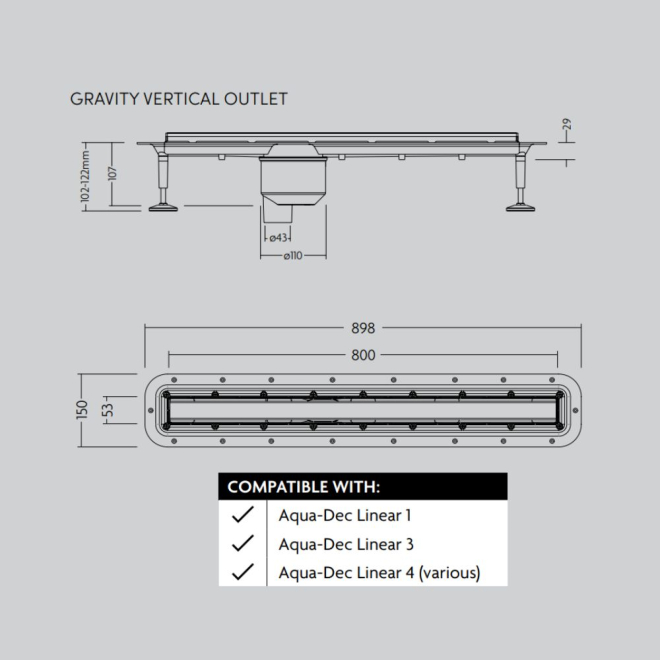 Aqua Dec Linear 1 1200 x 800mm Wetroom Tray,Impey Aqua Dec Linear 1 ...