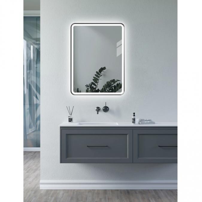 Khaki 600mm Rectangle Front-Lit LED Mirror - Matt Black - RDBS106270