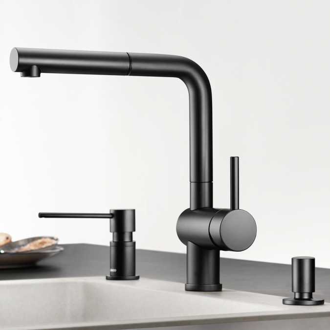 Blanco Linus-S Matt Black Pull Out Spray Mixer Tap - 525807