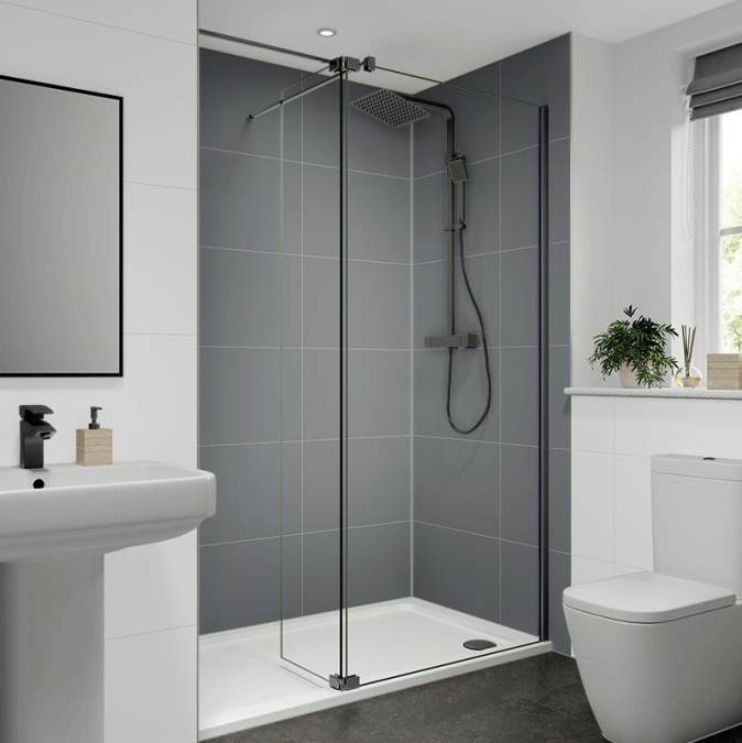Multipanel Monument Grey Large Tile Effect Shower Board | Rubberduck ...