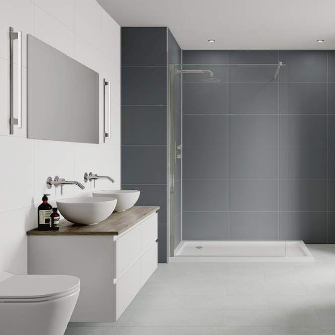 Multipanel Monument Grey Large Tile Effect Shower Board | Rubberduck ...