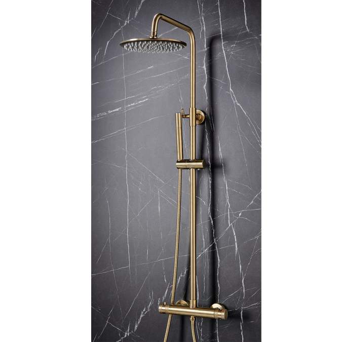 Scudo Core Brushed Brass Twin Head Rigid Riser Shower Kit