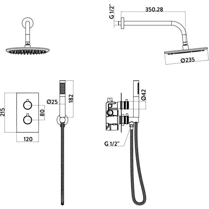 Core Chrome Built in Conceald Shower Valve with Round Handle, Handset ...