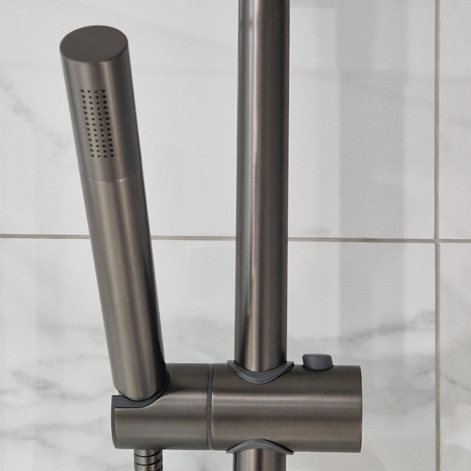 Scudo Core Gunmetal Round Rigid Riser Twin Shower Valve - NU-035
