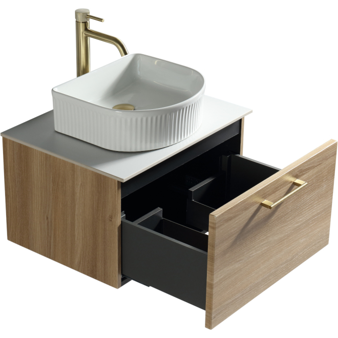 Piatta Country Oak 600mm Wall Hung Vanity Basin Unit with Countertop - 4501