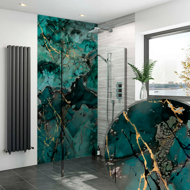 SplashBax Liquid Marble Teal Di Bond Shower Board - SBAX1005