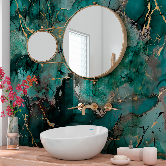 SplashBax Liquid Marble Teal Di Bond Shower Board - SBAX1005