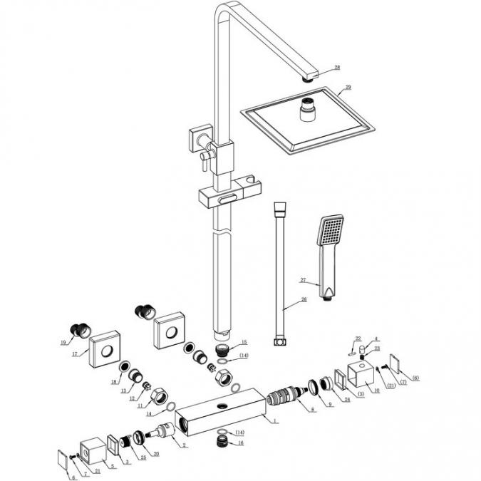 Crest Matt Black Dual Head Shower with Square Overhead Rainshower ...