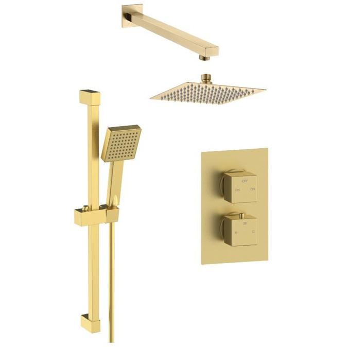 Square Concealed Valve Head & Arm Shower Pack - Brushed Brass - RDBS108089