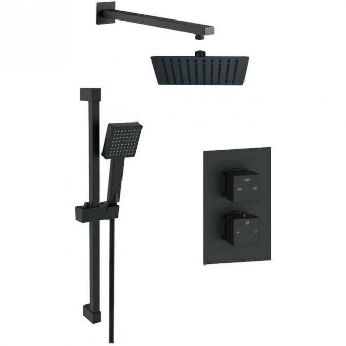 Square Concealed Valve Head & Arm Shower Pack - Matt Black - RDBS108090