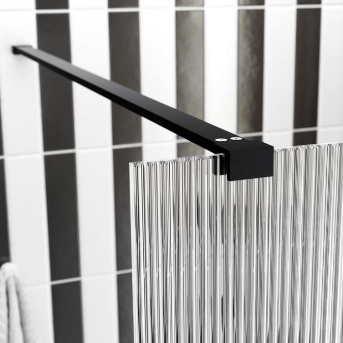 Supreme 1200mm Fluted Wetroom Panel & Support Bar - Black - RDBS107556