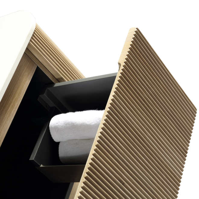 Flauto Country Oak Fluted Curve 870mm Wall Hung Vanity Basin Unit - 4306