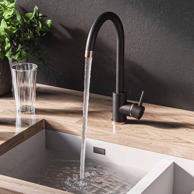 Merthyr Black & Rose Gold Single Lever Kitchen Mixer Tap - 5040