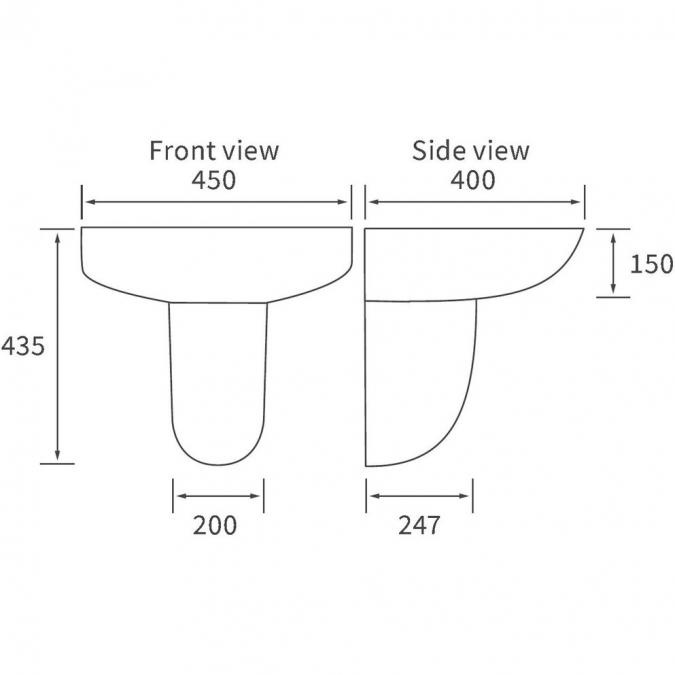 Termond 450 x 400mm Cloakroom Basin & Black Bottle Trap - RDBS106865