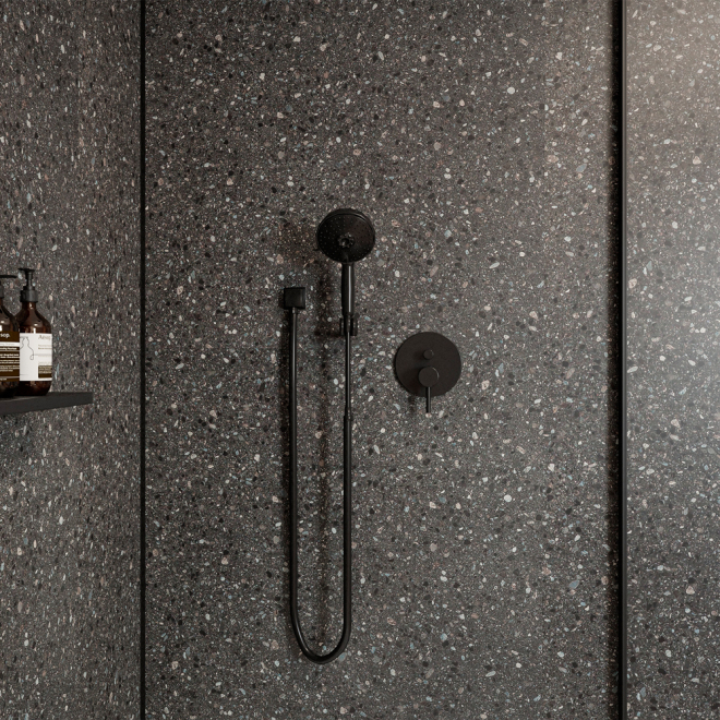 Wetwall Mermaid Collection Terrazzo Noir Shower Panel, Mermaid Collection