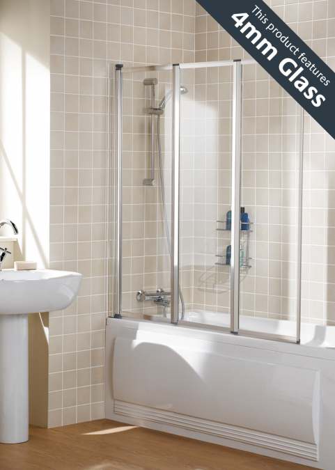 Lakes Bathrooms Framed Triple Panel Folding Bath Screen - 1390 x 1400mm ...