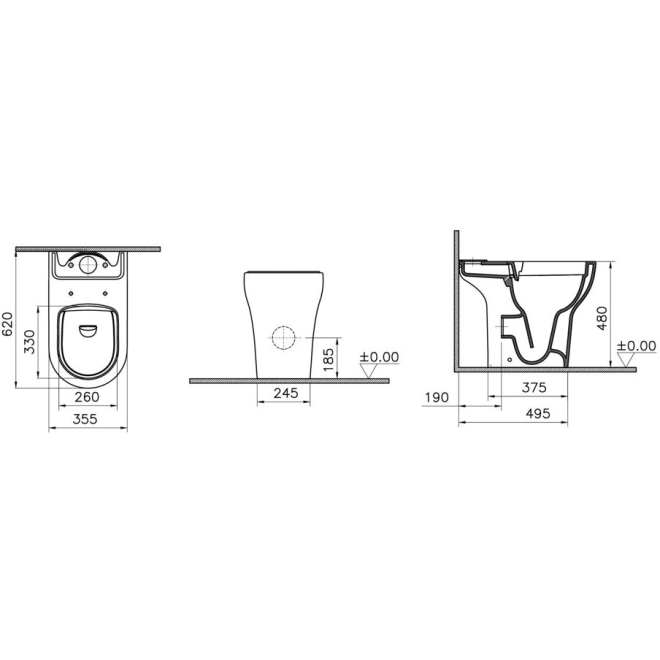 VitrA Zentrum SmoothFlush Comfort Height Open Back Close Coupled Toilet