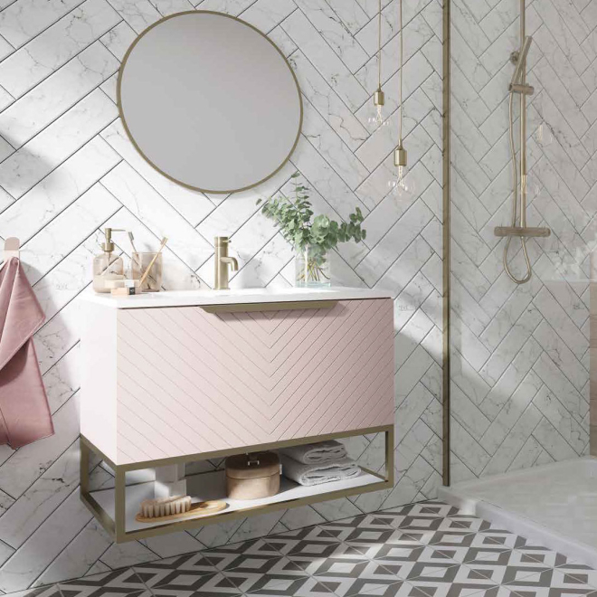 Scudo Chevron 600 Matt Pastel Pink Wall Hung Vanity Unit