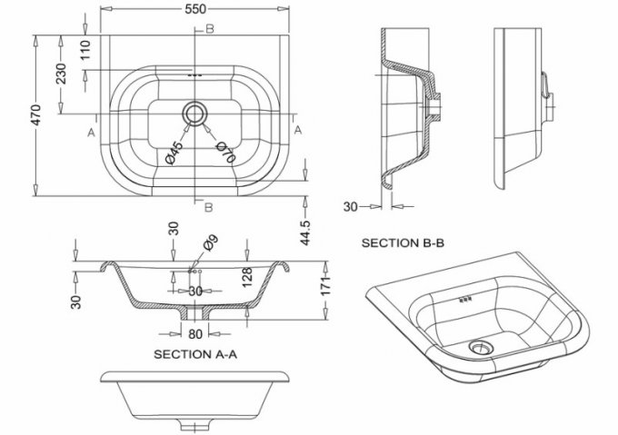 Clearwater Small Natural Stone Traditional Basin B7E | B7E