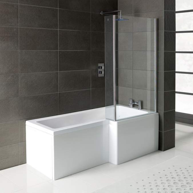 Square L-Shape Shower Bath, Front Panel & Glass Shower Screen - RDBS2960