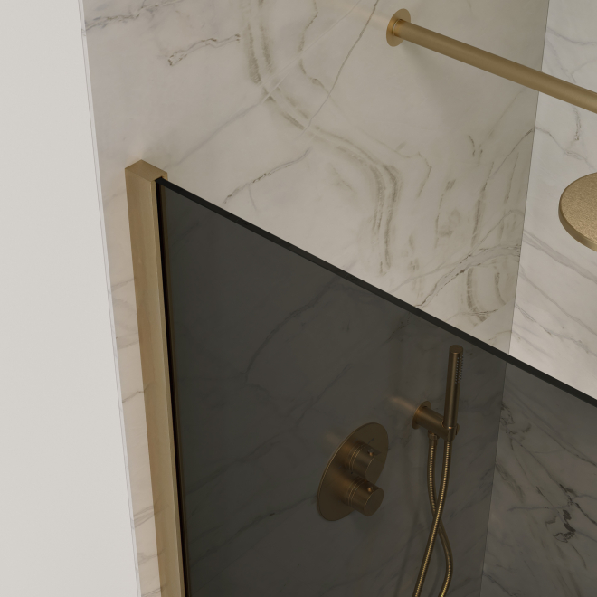 Aquaglass Elite Brushed Brass 1100mm Smoked Glass Walk In Shower Screen