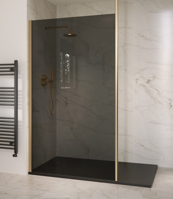 Frontline Bathrooms Prestige2 Brushed Brass 800mm Smoked Shower Screen