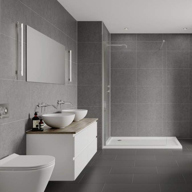 Multipanel Grey Mineral Large Tile Effect Shower Board | Rubberduck ... Multipanel Grey Mineral Large Tile Effect Shower Board | Rubberduck ...