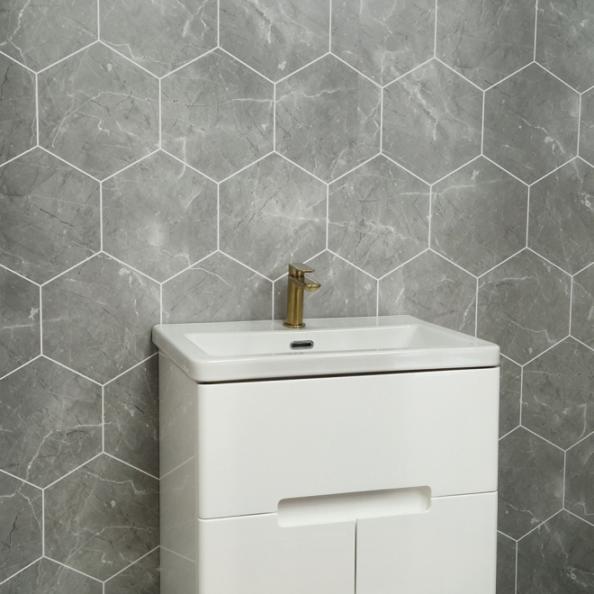 Lunar Stone Hexagon Tile MEGAboard Grout Line 1m Wide PVC Wall Panels
