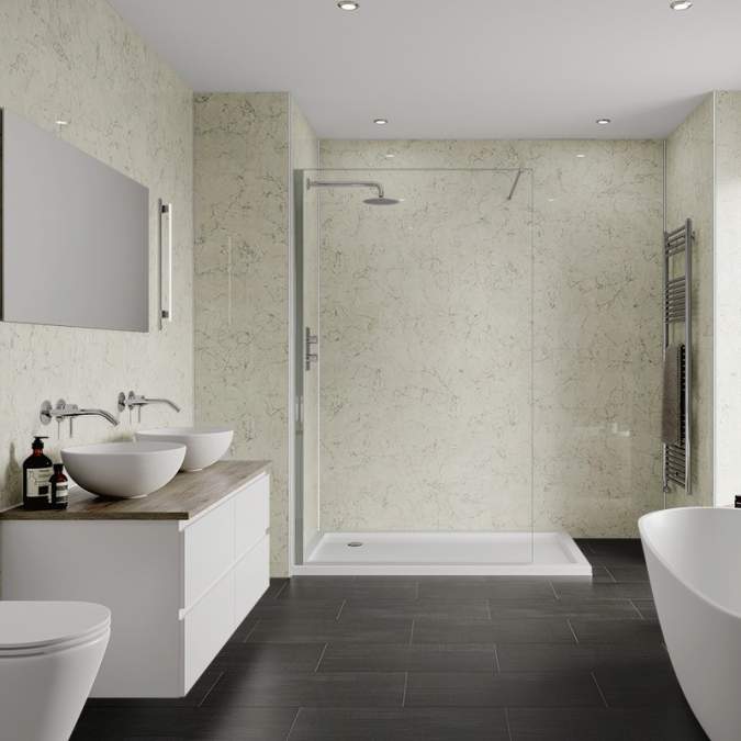 Multipanel Grey Marble Shower Panels | Rubberduck Bathrooms