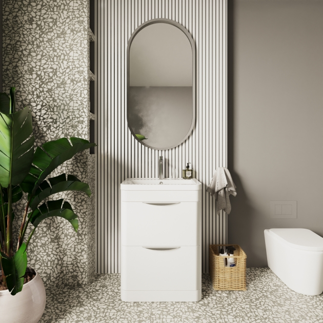 Nuie Parade 610mm White Two Drawer Vanity Unit With Ceramic Basin FPA001A