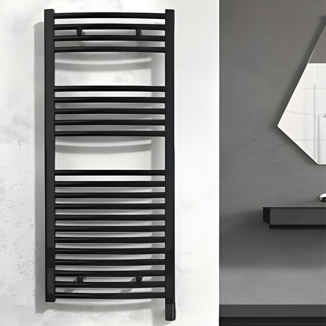 Reina Diva Black 1200 x 500mm Flat Electric Radiator, AG50120BF-E