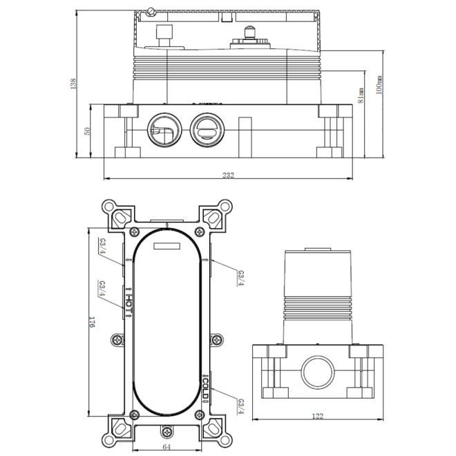 Scudo Universal Double Outlet Concealed Valve Body