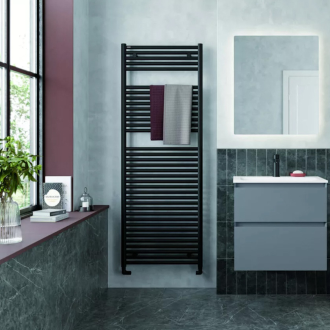 Tissino Hugo2 1652 x 400 Matt Black Towel Radiator, THU-111-MN